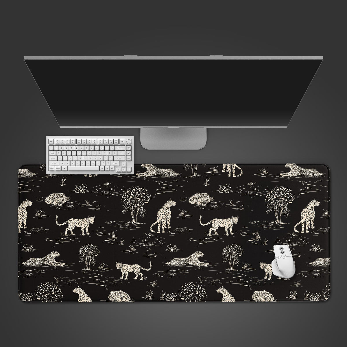 Leopard Desk Mat – Night Safari Toile Design, Aesthetic Desk Pad, Chic ...
