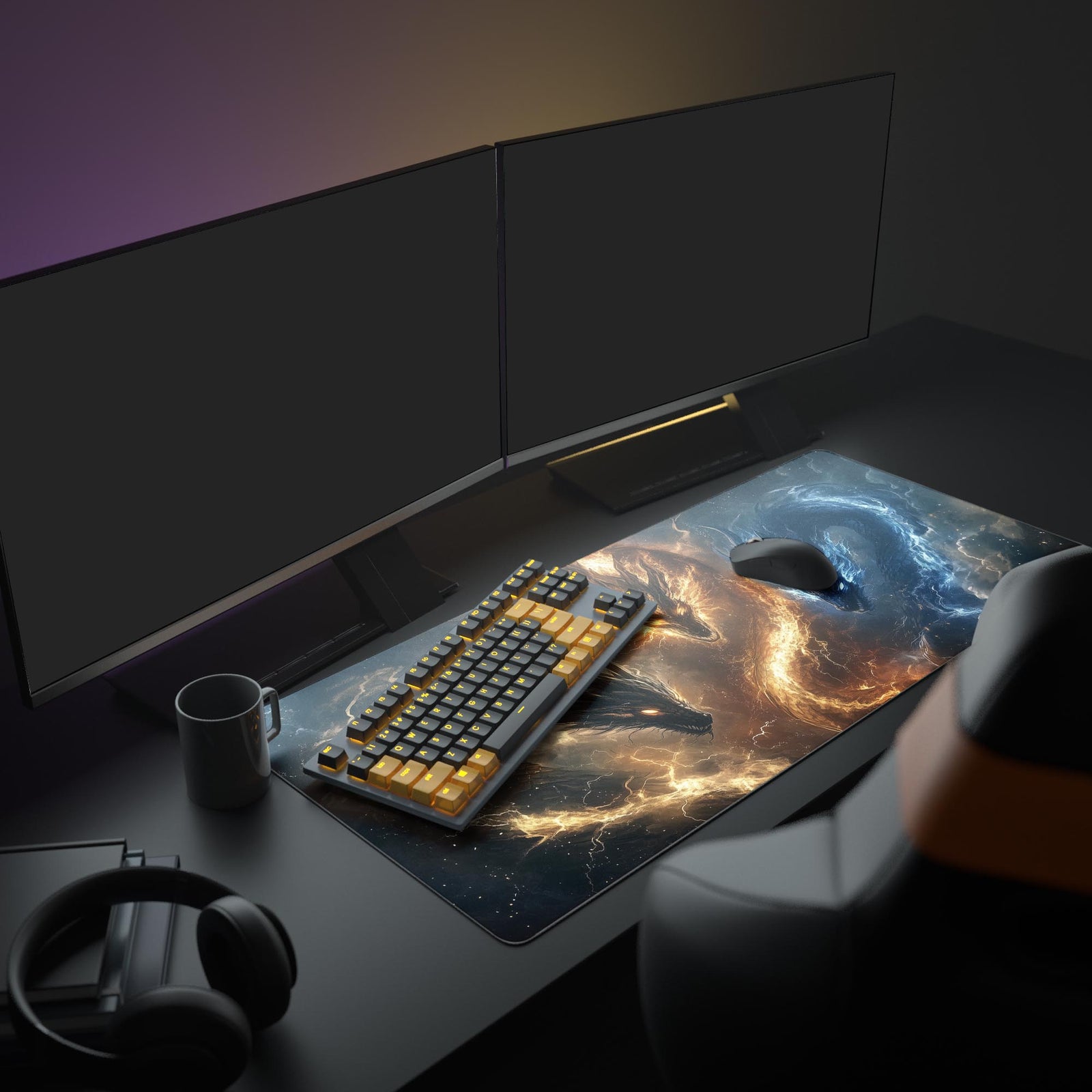 Fourth Wing Dragons Desk Pad, Fantasy Dragon Play Mat, Golden Blue ...