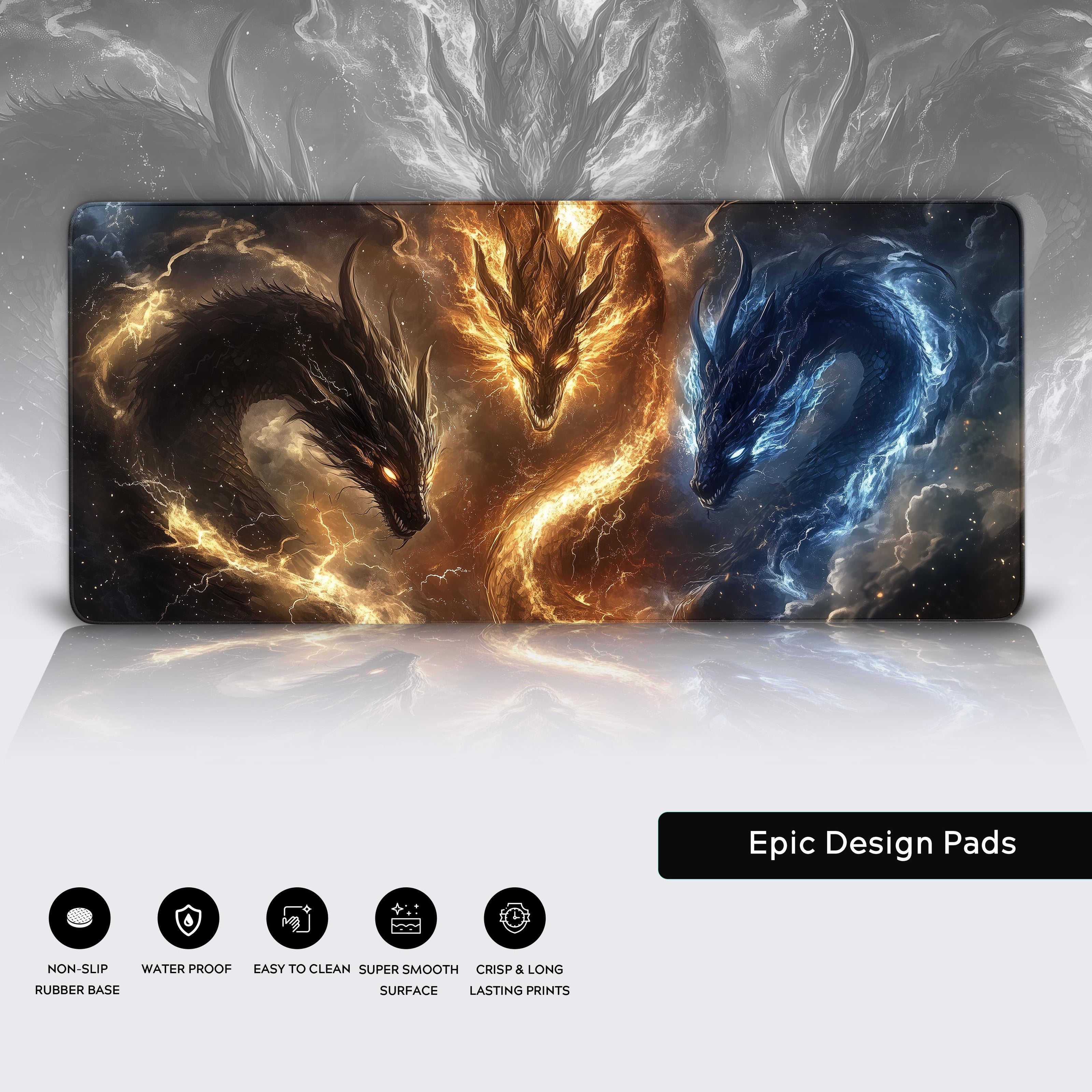 Fourth Wing Dragons Desk Pad, Fantasy Dragon Play Mat, Golden Blue ...