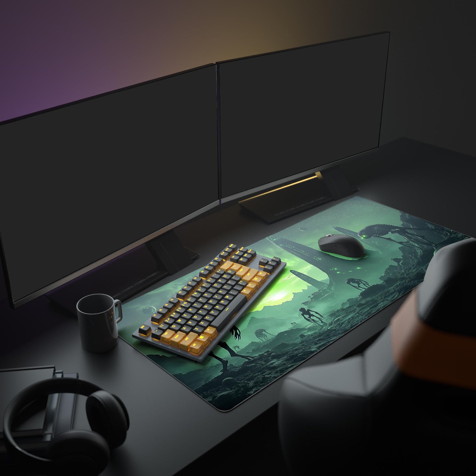 Green Alien Worlds Desk Pad, Sci-Fi Alien Mat, Cosmic Mousepad, Fantasy ...