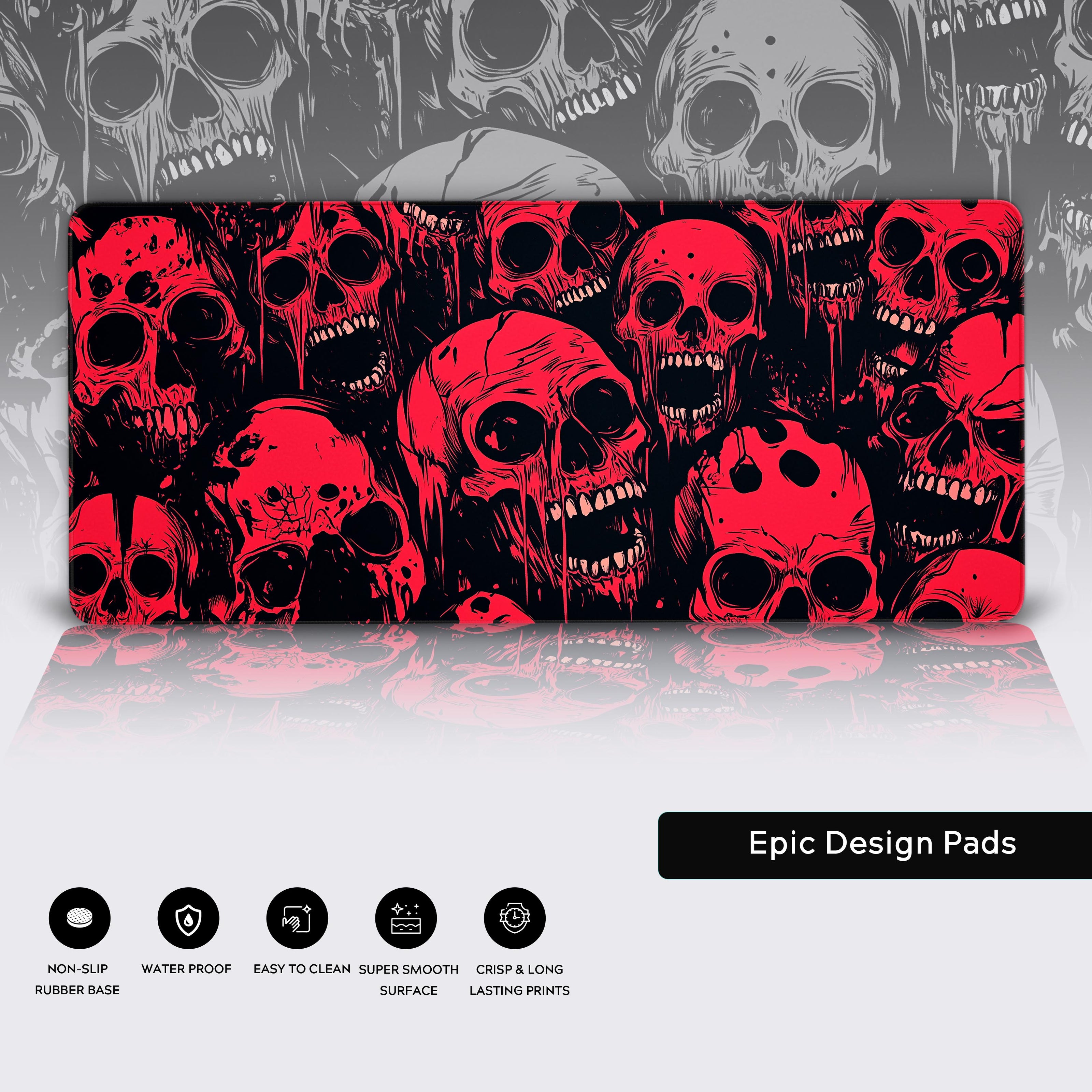 Zombie Horde Desk Pad, Horror Skull Desk Mat, Grotesque Red Skull ...