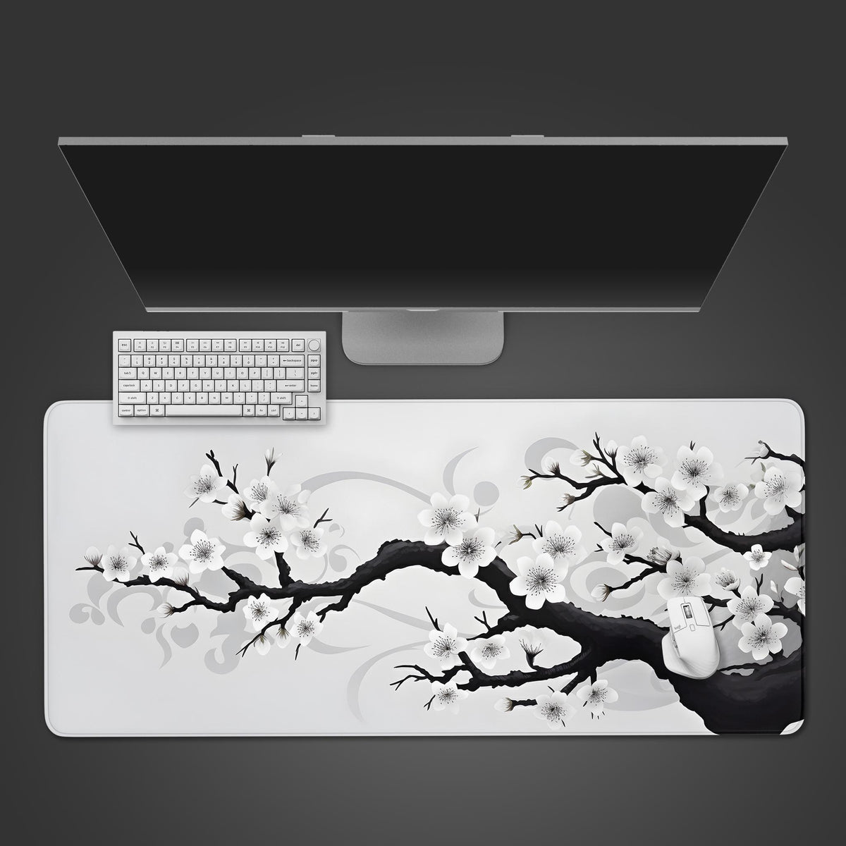 Black & White Sakura Desk Pad, Cherry Blossom Desk Mat, Elegant ...