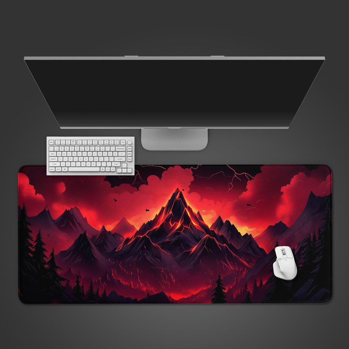 Crimson Mountains Desk Mat, Surreal Fantasy Mousepad, Dark Aesthetic ...