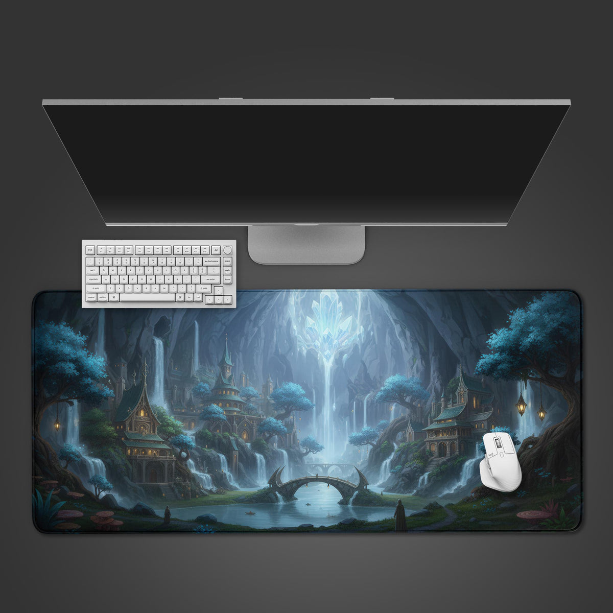 Crystal Grotto Desk Mat – Fantasy Cave Design, Large Extended Mousepad ...