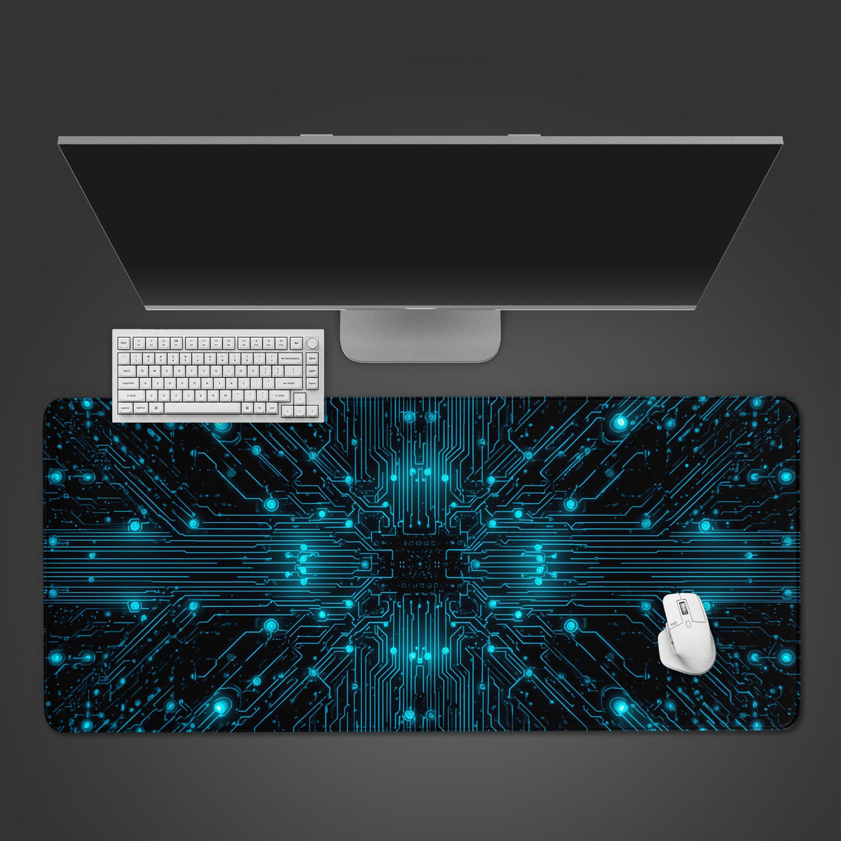 Cyber Circuit Desk Mat – Glowing Blue Circuitry Design, Large Extended ...