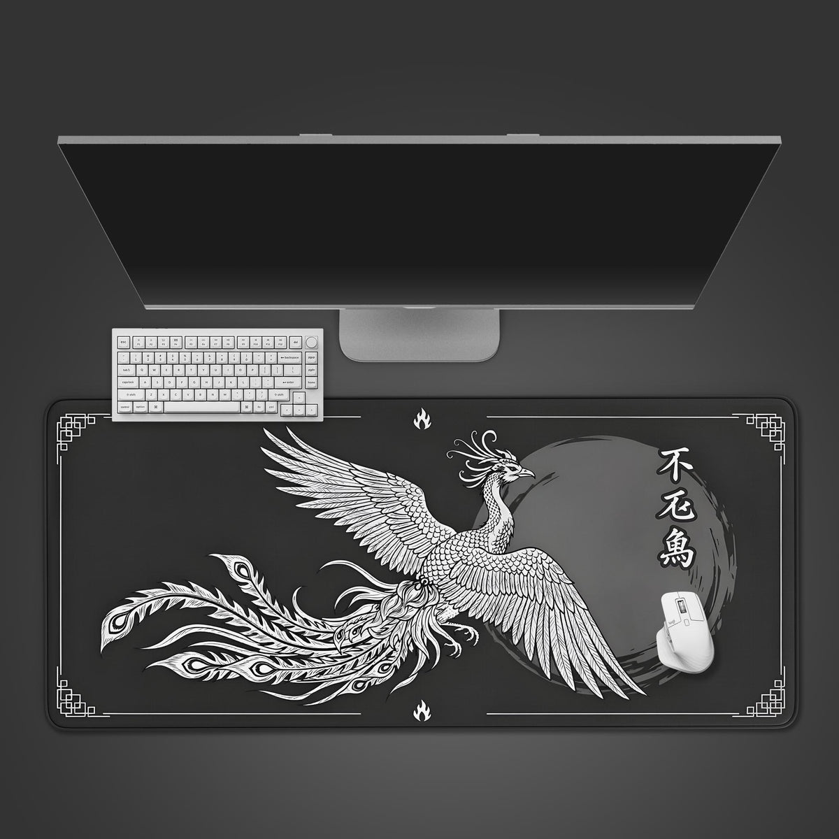 Eternal Phoenix Desk Mat – Mythology Mouse Pad, Black & White Phoenix ...