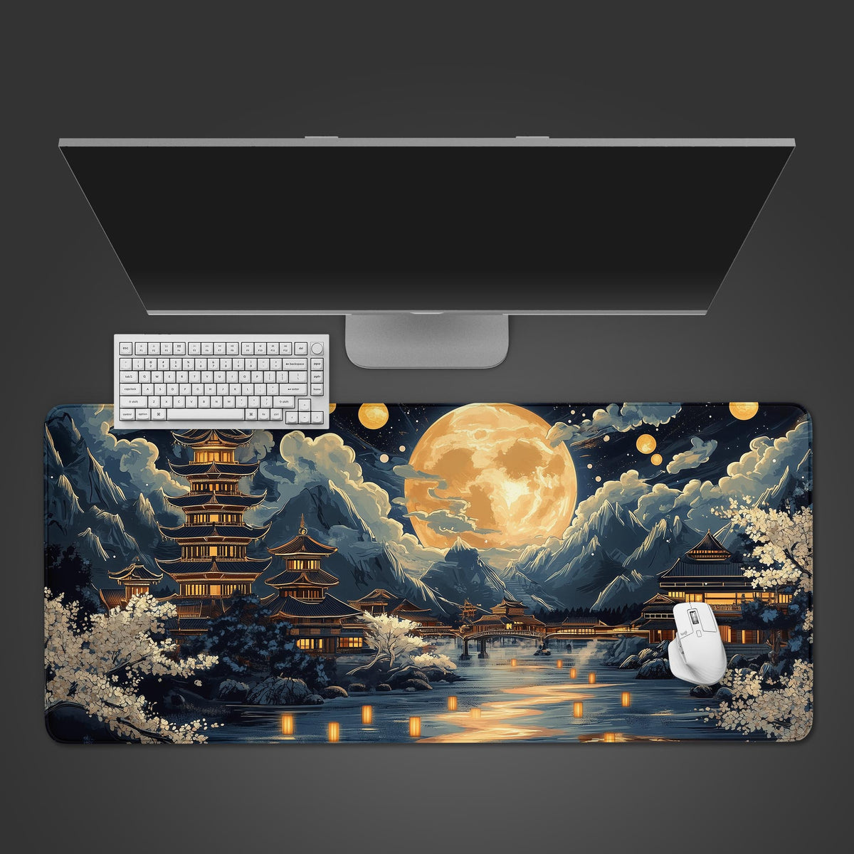 Fantasy Full Moon Desk Pad, Japanese Nightscape Desk Mat, Celestial ...