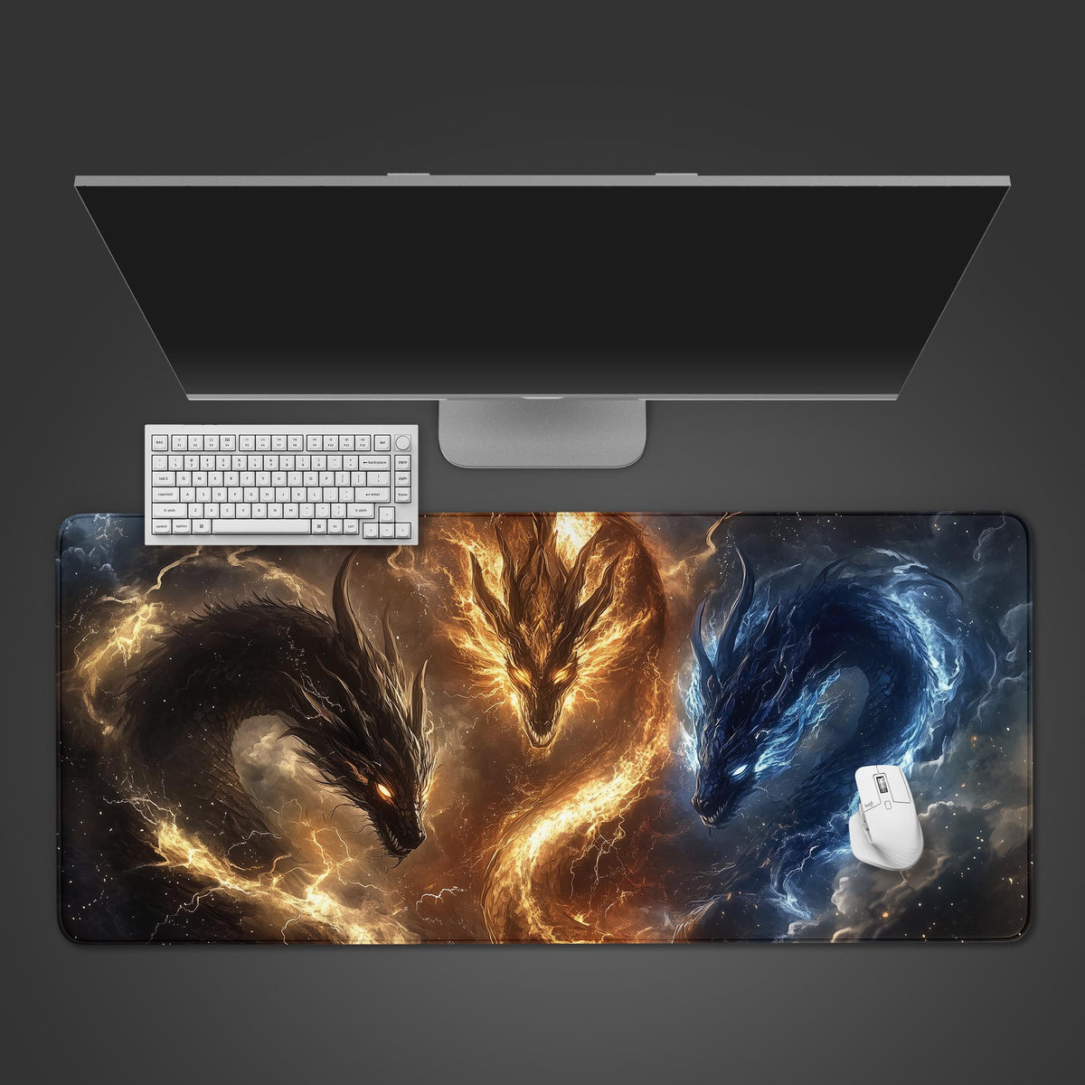 Fourth Wing Dragons Desk Pad, Fantasy Dragon Play Mat, Golden Blue ...