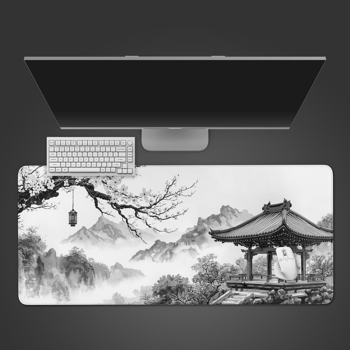 Inkstone Peak Desk Mat – Traditional Oriental Landscape Art, Large Ink ...
