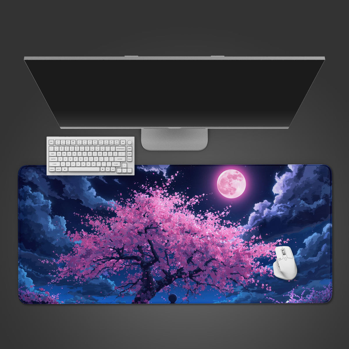 Lunar Blossom Desk Mat – Cherry Blossom & Moon Design, XXL Japanese Art ...