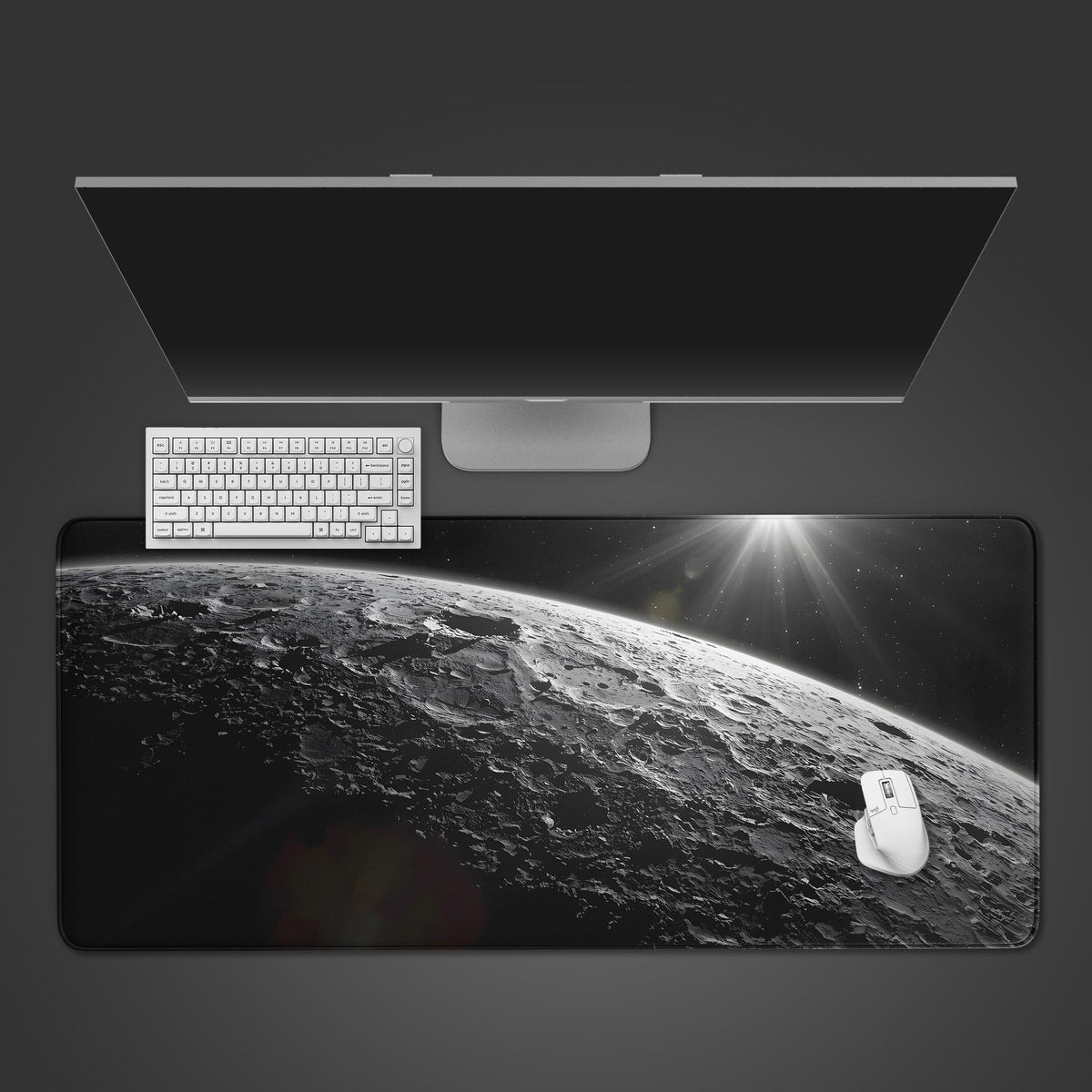 Moon Desk Mat – Lunar Surface Horizon, Monochrome XXL Mouse Pad ...