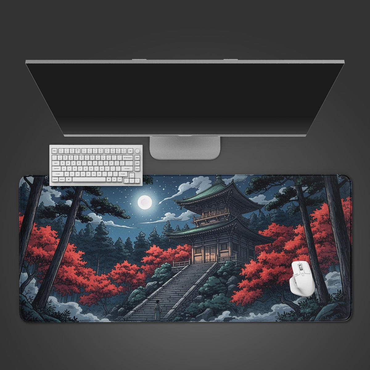 Japanese Desk Mat – Moonlit Temple Manga Art, Large Anime Mouse Pad ...