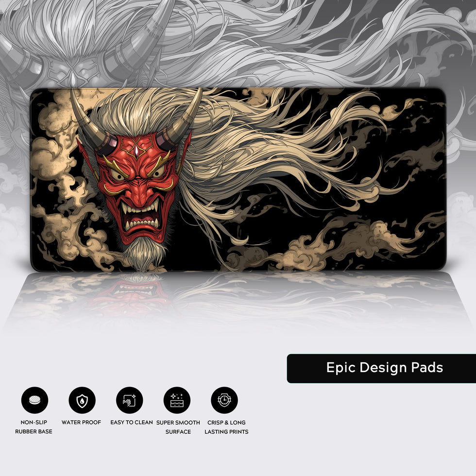 Japanese Oni Desk Mat – Mythical Demon Mask Design, Large Mouse Pad ...