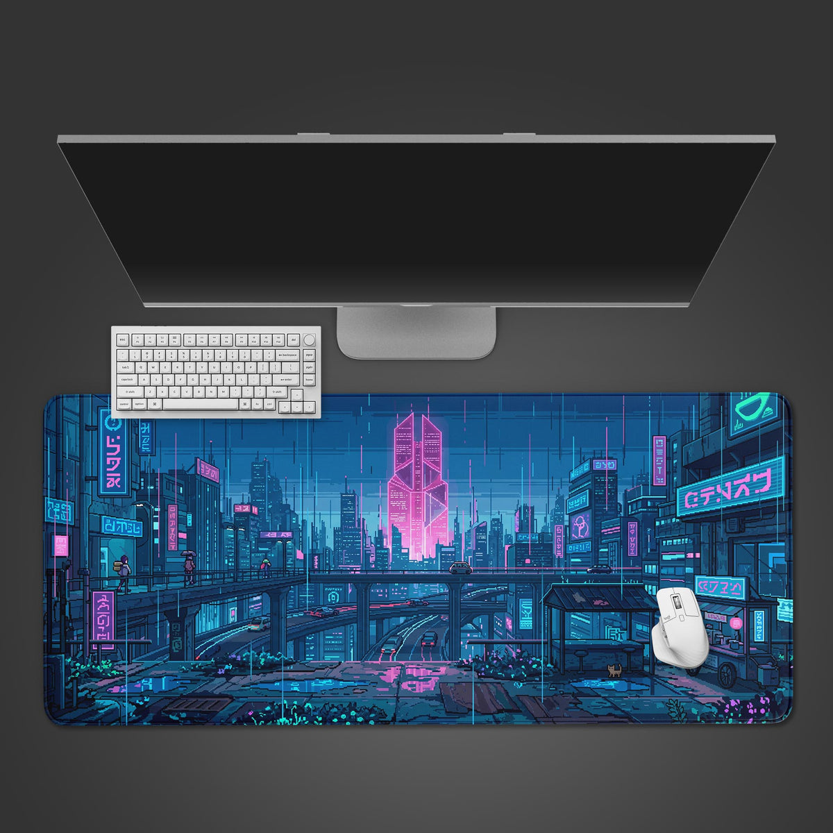 Pixel City Desk Mat - Cyberpunk Lo-Fi Aesthetic – Epic Design Pads