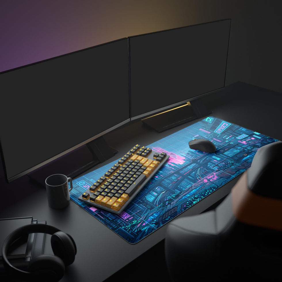 Pixel City Desk Mat - Cyberpunk Lo-Fi Aesthetic – Epic Design Pads