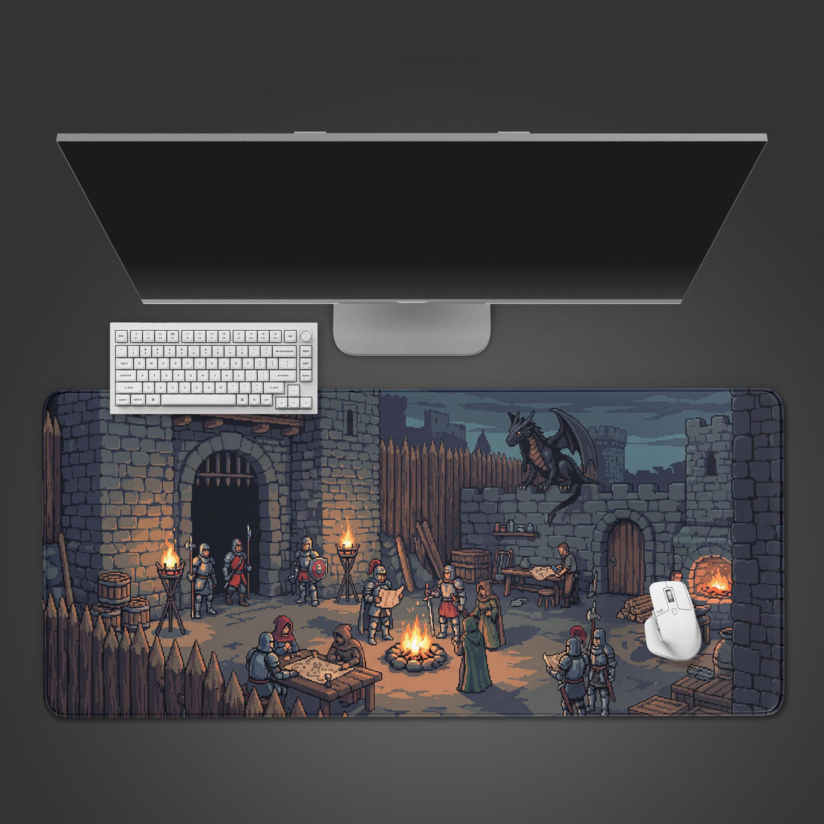 Pixel Art Desk Mat – 16-Bit RPG Castle Night, Large Retro Mouse Pad ...