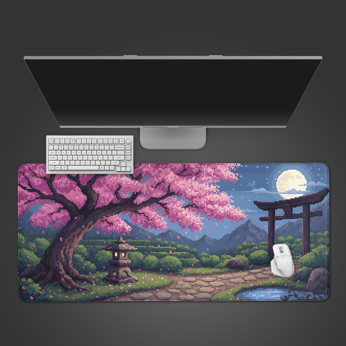 Pixel Art Desk Mat – Japanese Sakura Cherry Blossom Design, Large ...