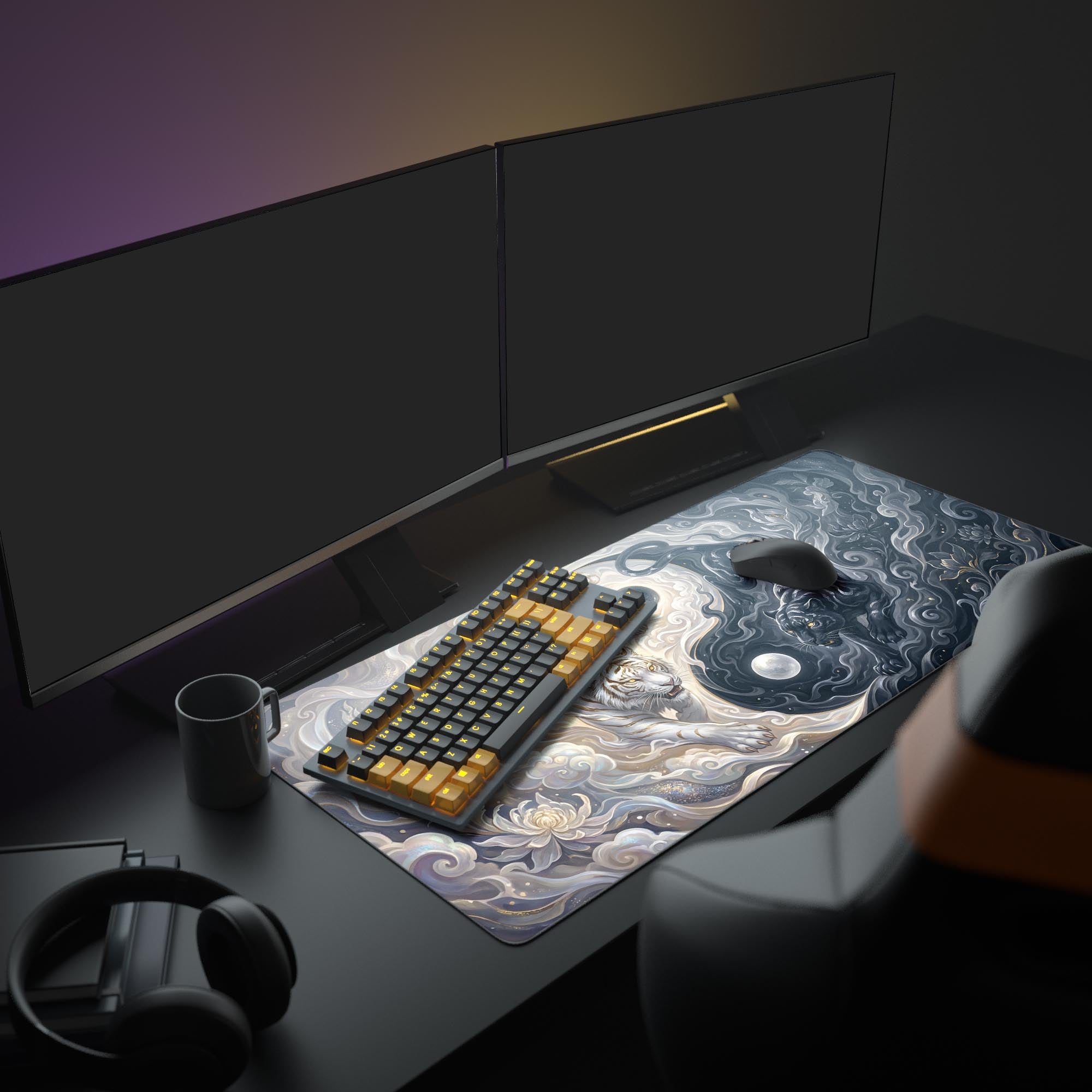 Primal Yin Yang Tiger & Panther – Gaming Desk Mat, XL Mouse Pad ...
