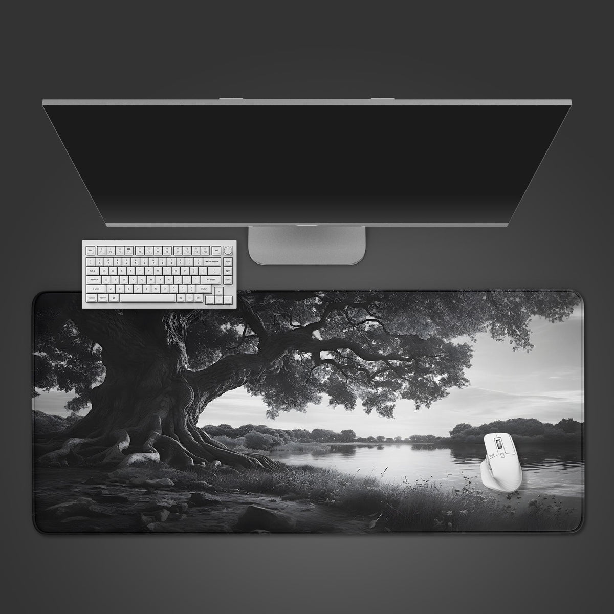 Rivertree Side Desk Mat | Black & White Nature Landscape XL Desk Pad ...