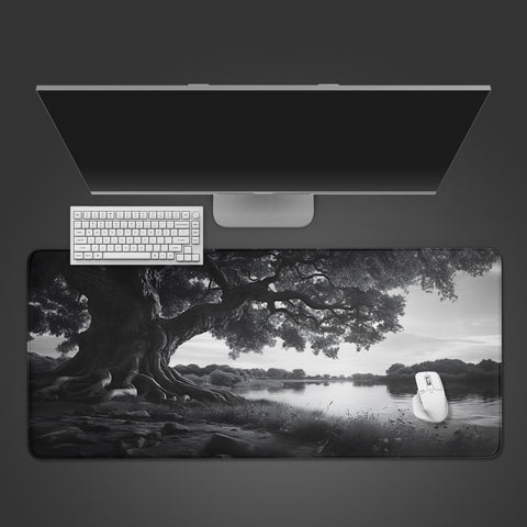 Rivertree Side Desk Mat | Black & White Nature Landscape XL Desk Pad ...