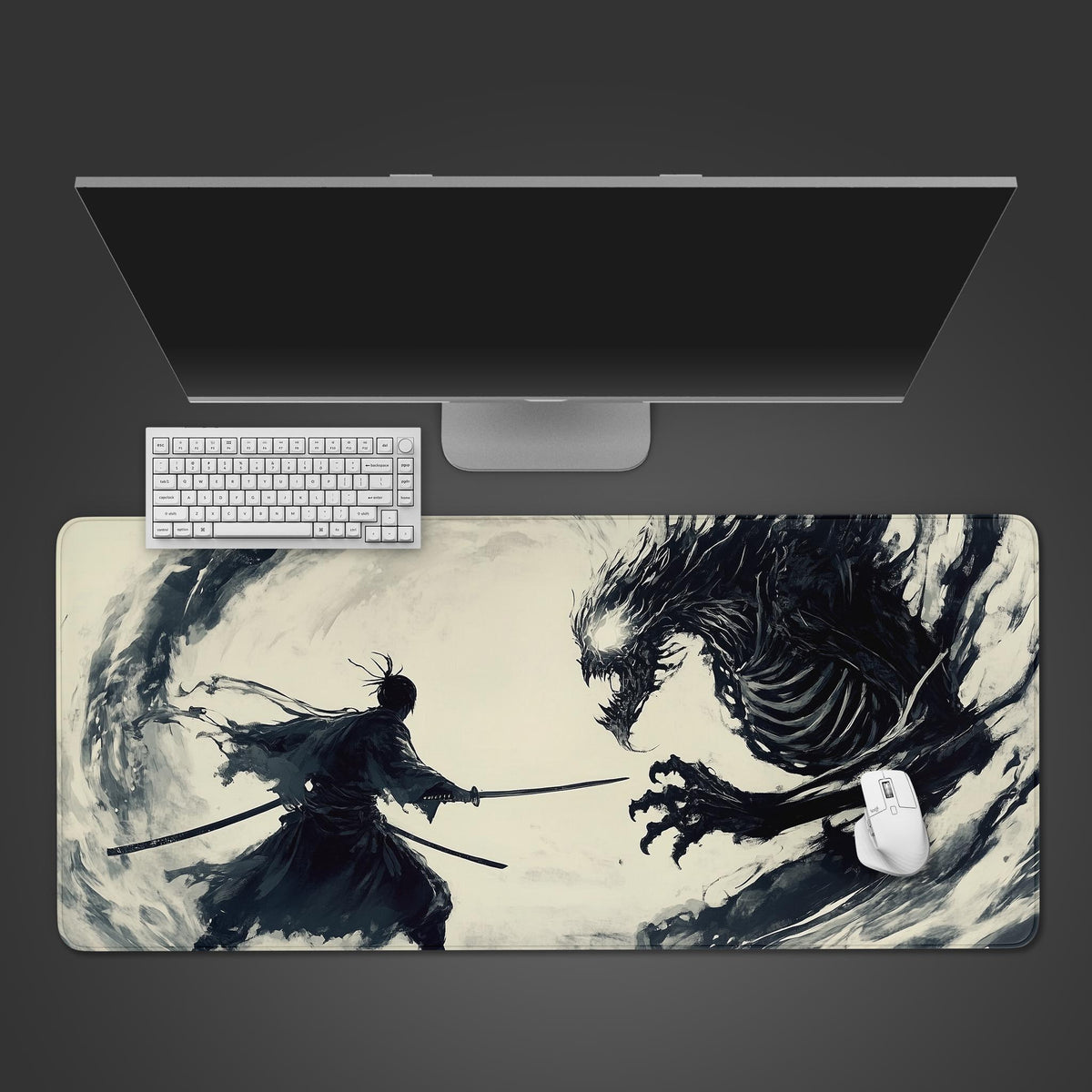 Samurai vs Demon Desk Pad, Japanese Art Desk Mat, Ink-Wash Battle Scene ...