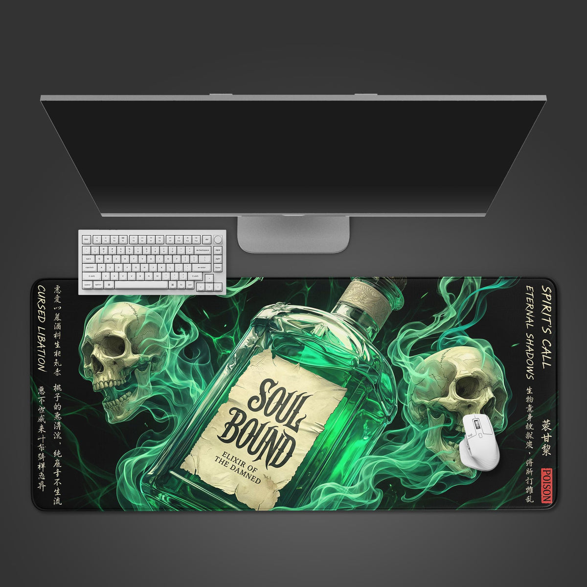 Soul Bound Elixir – Gaming Desk Mat, XL Green Skull Mouse Pad, Dark ...