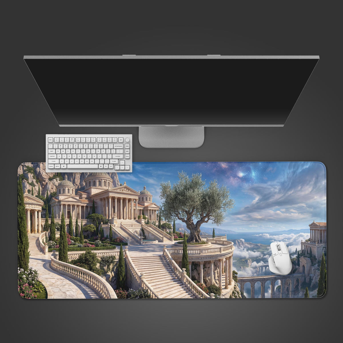Starlight Marble Temple – Fantasy Gaming Desk Mat, XL Marble Mouse Pad ...