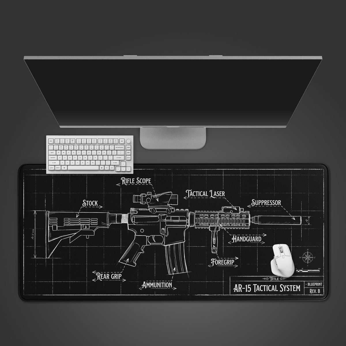 Tactical Blueprint – Gaming Desk Mat, XL Rifle Schematic Mouse Pad, Gun ...