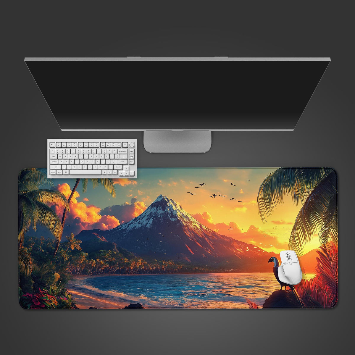 Volcanic Island Desk Pad, Fantasy Volcano Desk Mat, Tropical Sunset ...