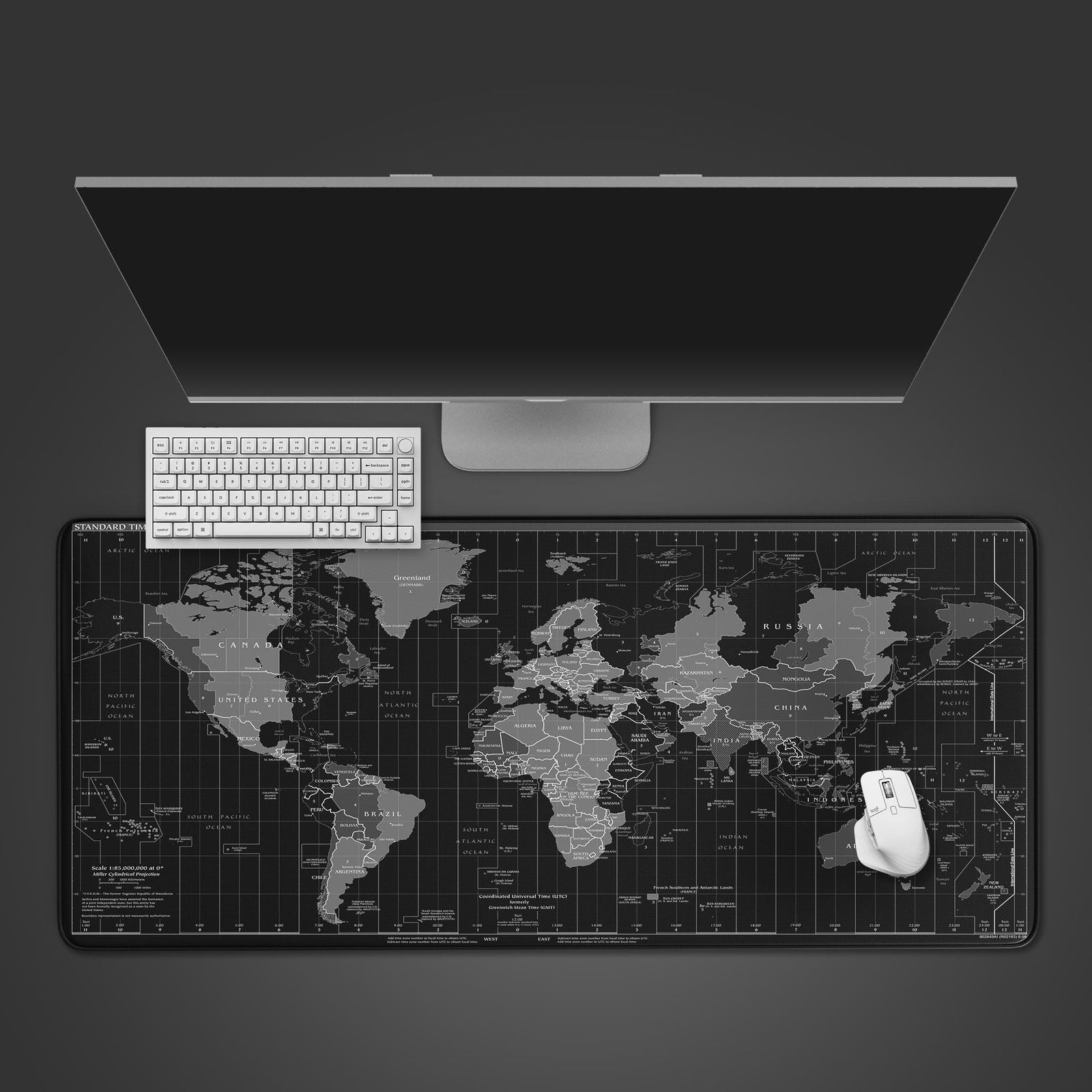 World Map Desk Mat – Monochrome Global Atlas Design, Large Extended ...